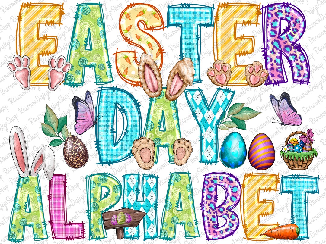 Easter Doodle Alphabet Bundle, Easter PNG Letters, Sublimation Design ...