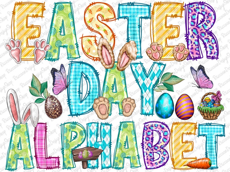 Easter Doodle Alphabet Bundle, Easter PNG Letters, Sublimation Design ...