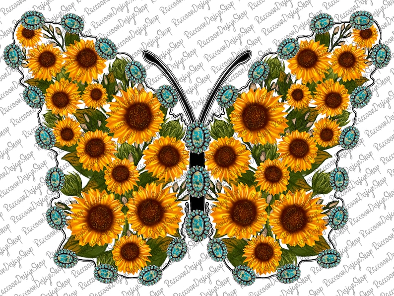 Sunflower Turquoise Butterfly Png, Gem Stone Png File, Sunflower Png ...