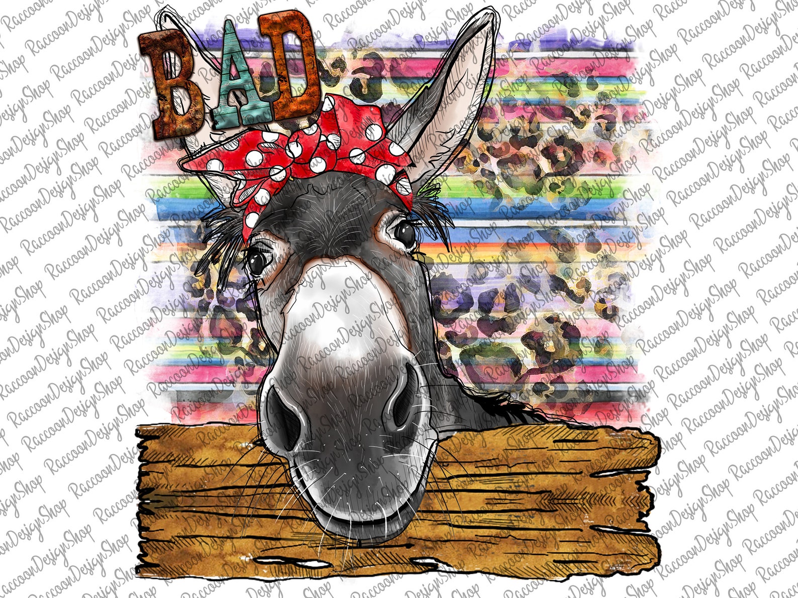 Bad Ass Donkey PNG Donkey Watercolor Png Png Donkey Girl - Etsy