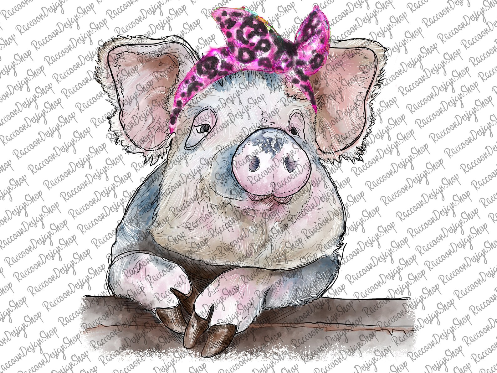 Pig With Bandana Watercolor, Pig Sublimation Designs,funny Pig Clipart ...