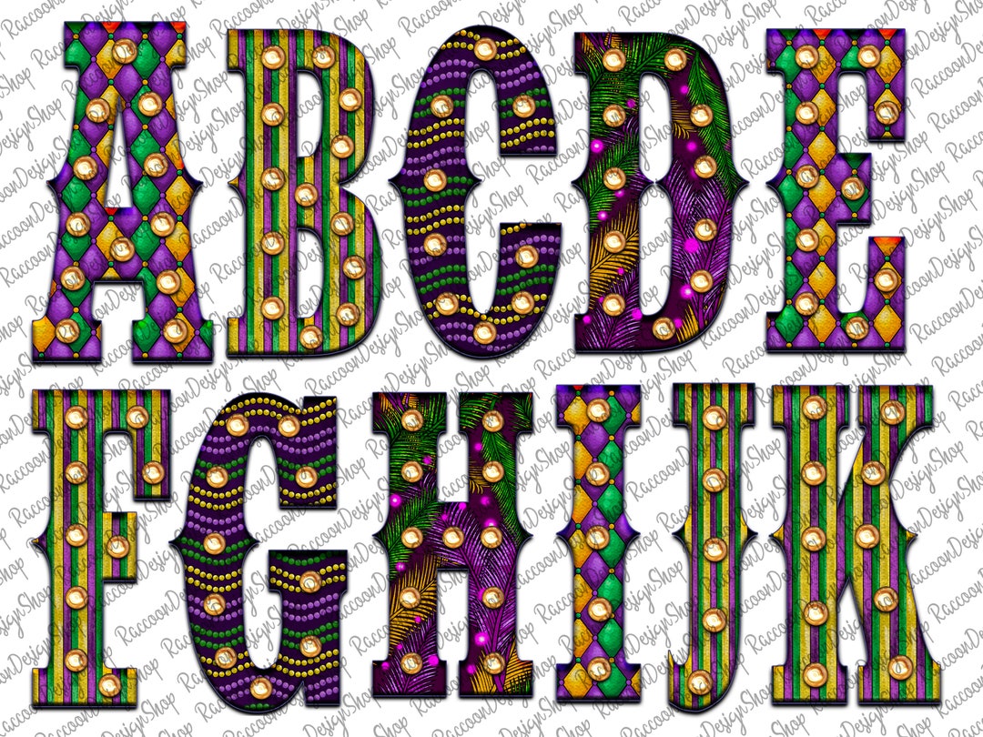 Mardi Gras Alphabet PNG, Font Png, Letters, Alphabet,font Letters ...