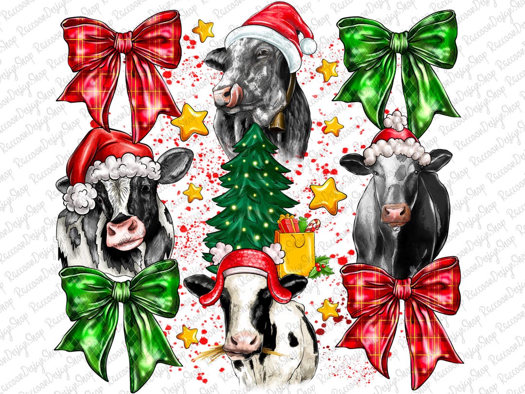 Christmas Cow Coquette Bow, Holstein Cow, Digital Download,png ...