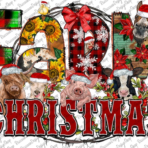 Merry Christmas Farm Animals Png Christmas Animals Digital - Etsy