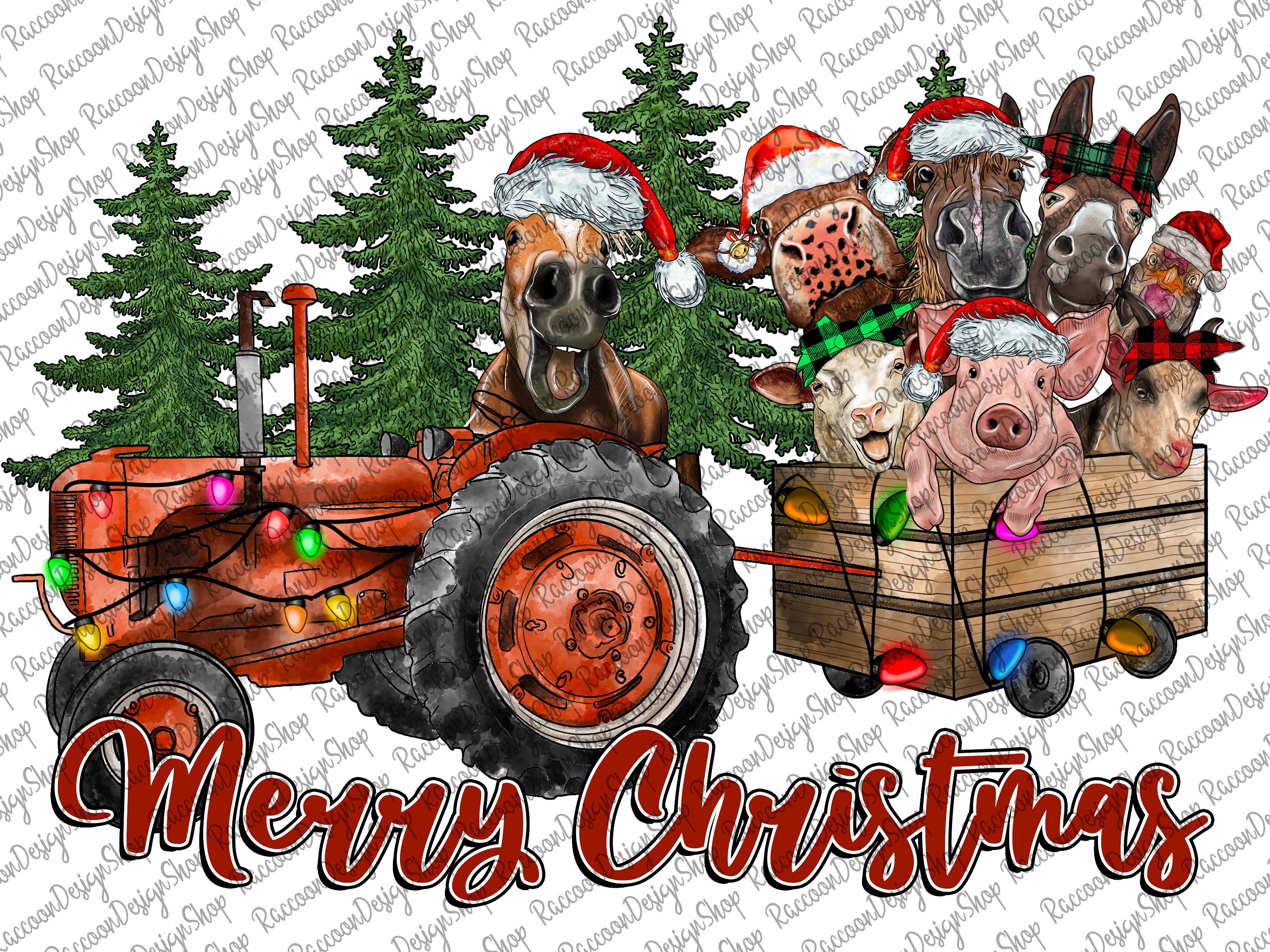 Merry Christmas Farm Animals Png Christmas Animals Digital | Etsy