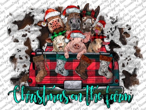 Merry Christmas Farm Animals Png Christmas Animals Digital | Etsy