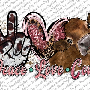 Peace Love Cows Png, Farm Animals Watercolor, Sunflower Png, Cow and ...