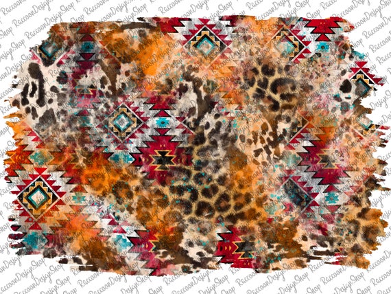 Aztec and Cowhide Distressed Background Design Leopard | Etsy