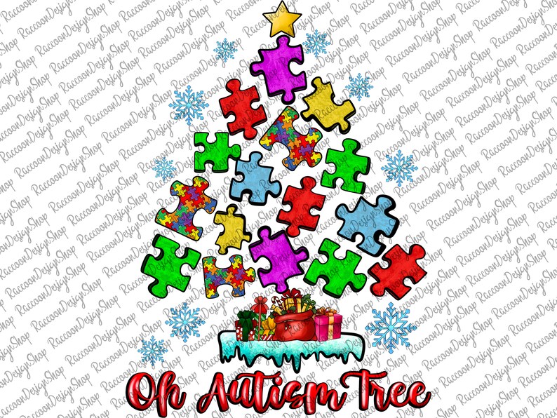 Oh Autism Tree Png, Christmas Puzzle Pieces Png, Merry Christmas Autism ...