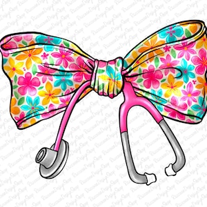 Preppy Floral Stethoscope Nurse Bow PNG, Cna RN Nurse Png, School Nurse ...