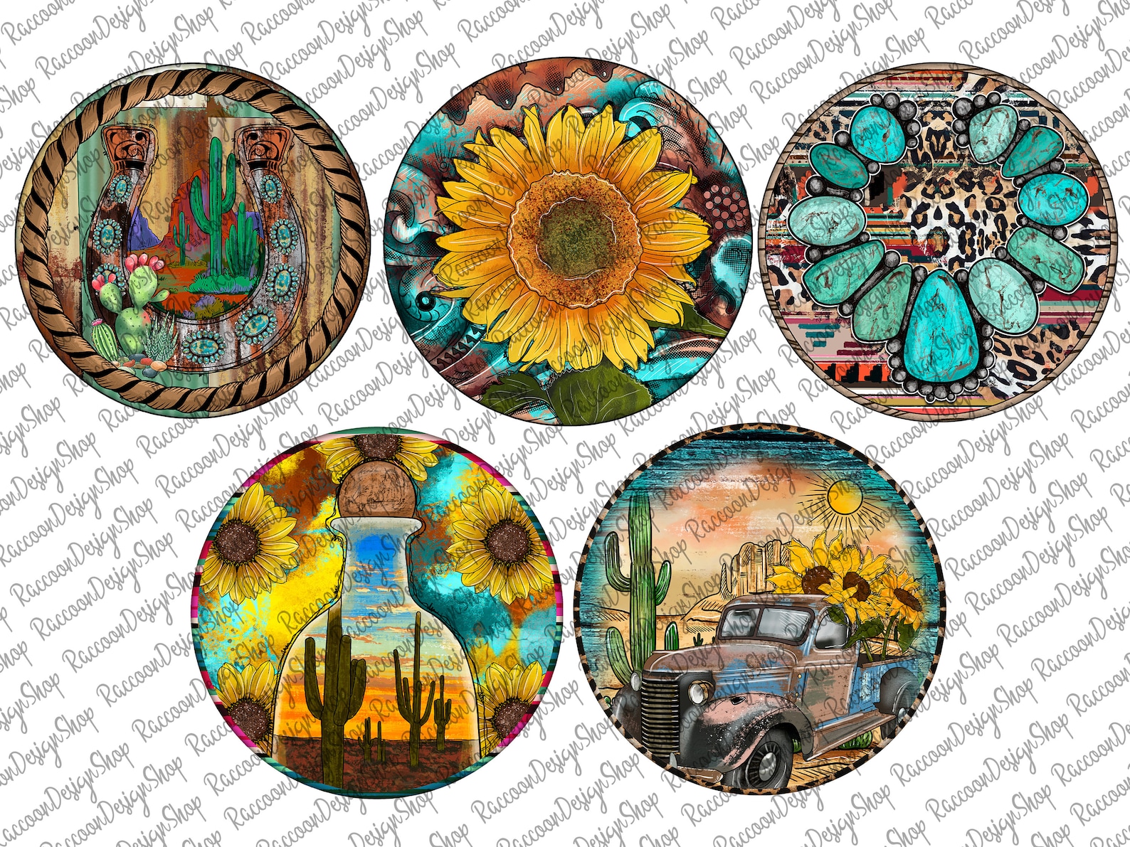 Western Car Coaster Bundle Templates Design Bundle Cow PNG | Etsy