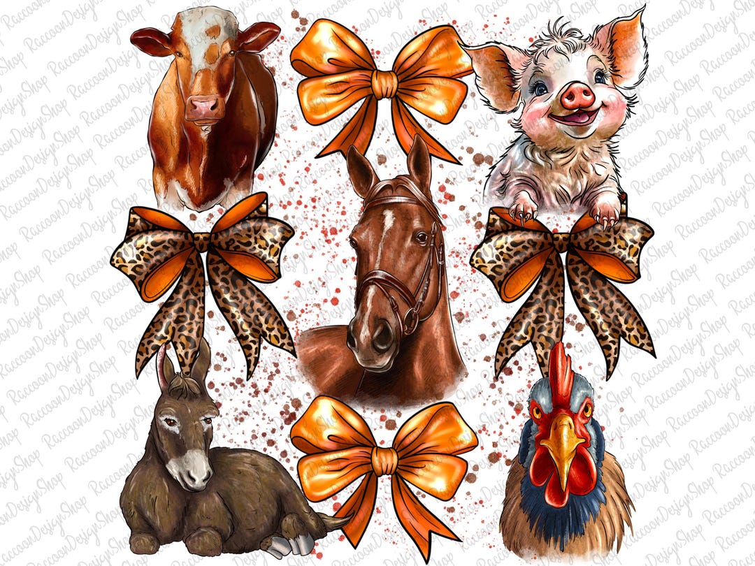 Farm Animals Coquette Bow Png,farm Animals Sublimation Designs,farm Png ...