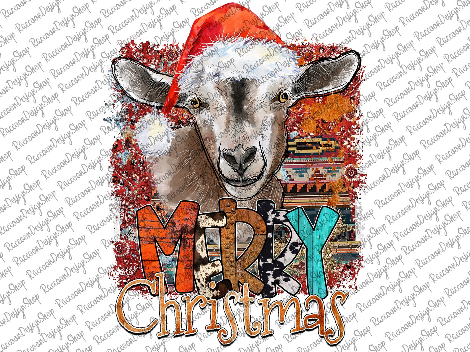 Merry Christmas Goat Digital Downloadpngchristmas Lights - Etsy