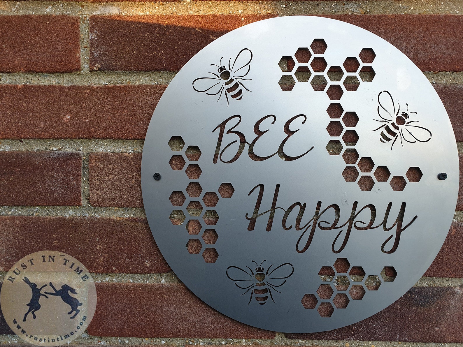 BEE HAPPY Metal wall sign rusty metal garden art Bumblebee | Etsy