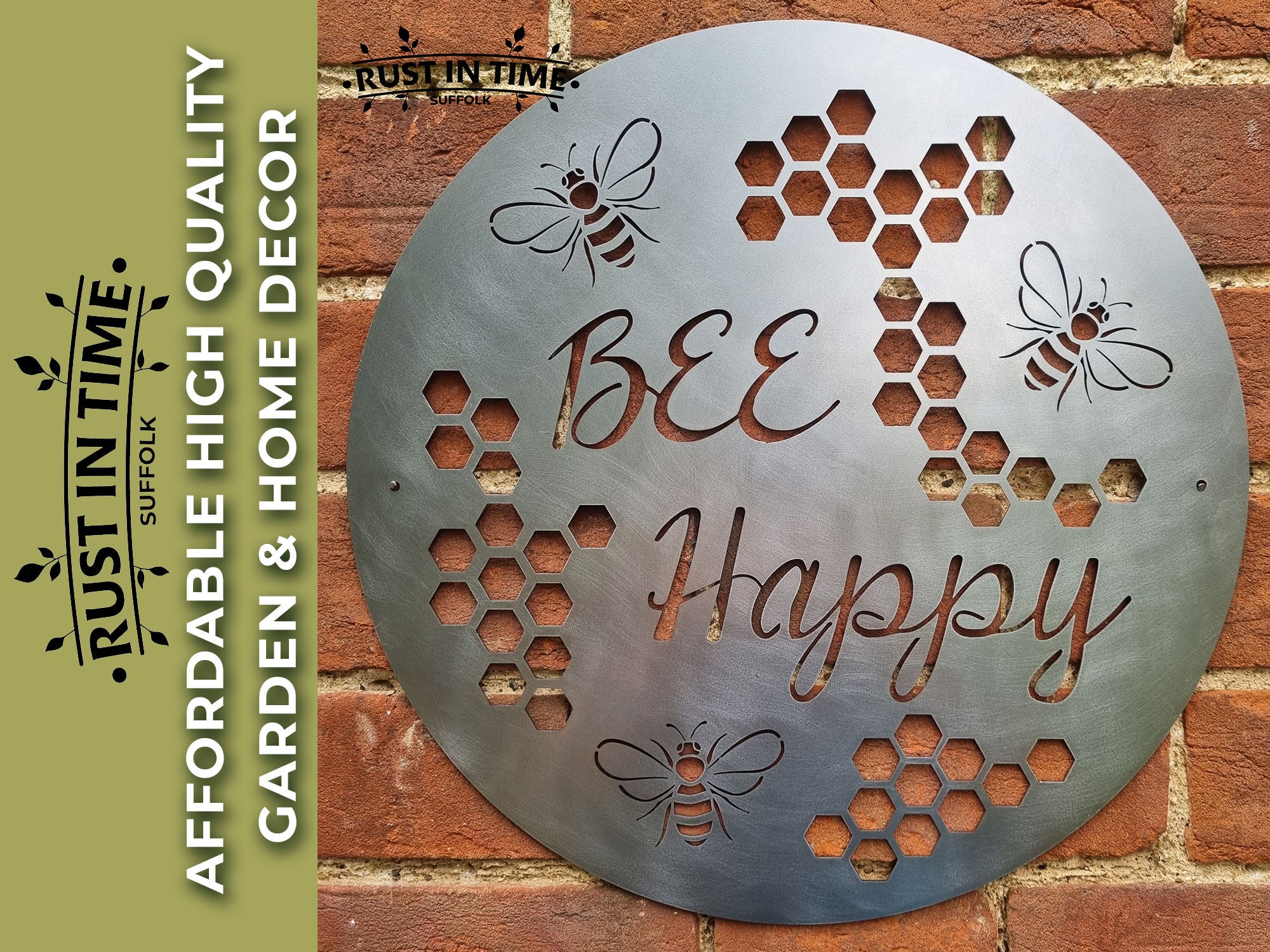 BEE HAPPY Metal Wall Sign Rusty Metal Garden Art Bumblebee | Etsy UK