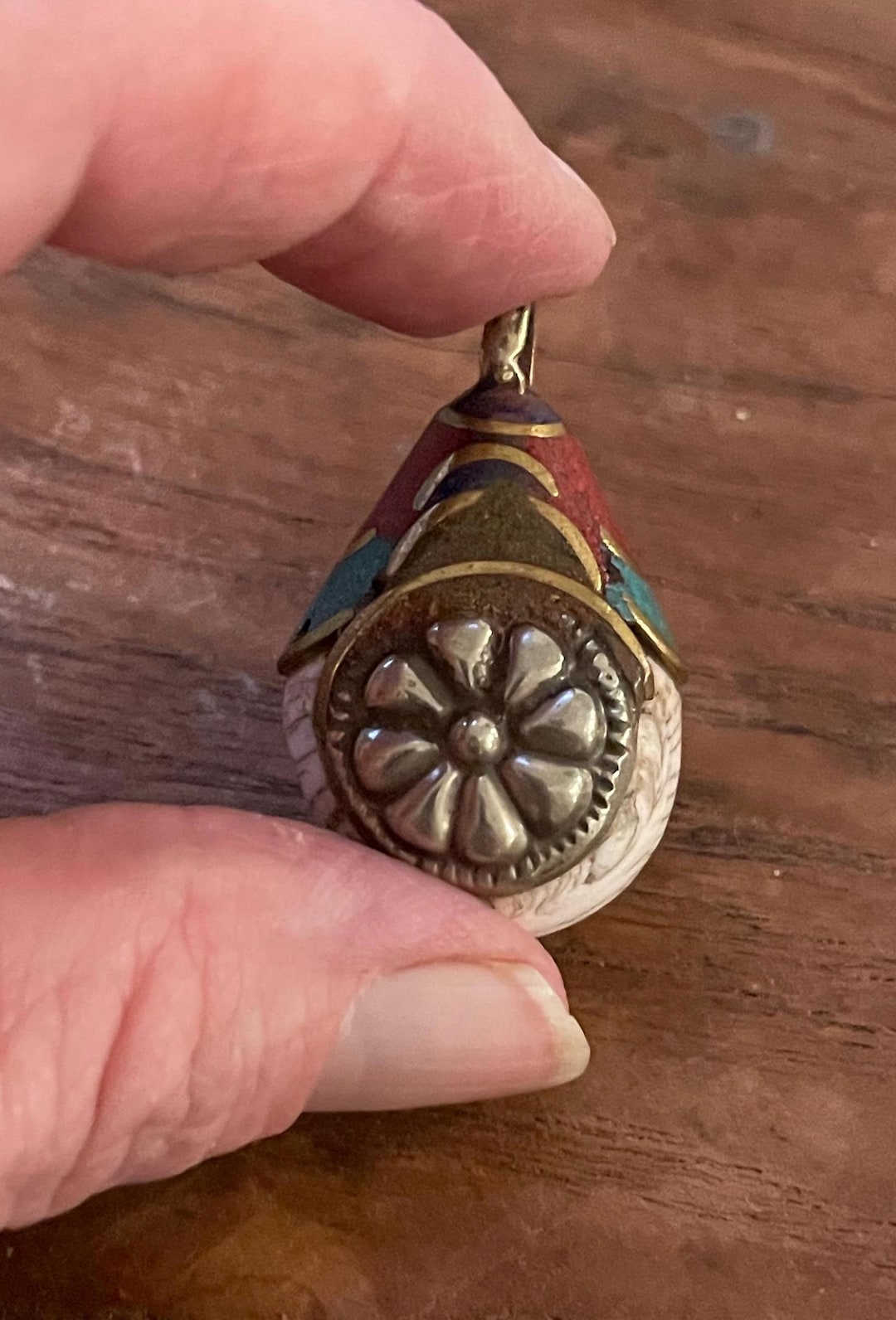 Tibetan Naga Shell, Turquoise and Coral Inlay Pendant - Etsy