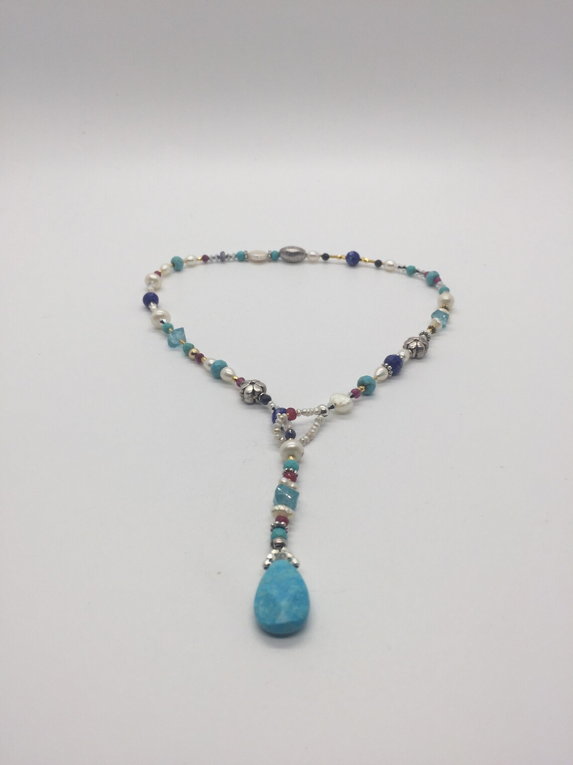 Turquoise, Ruby, Apatite and Sapphire Lariat - Etsy