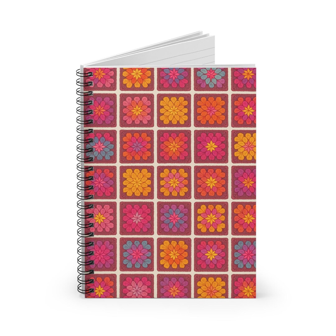 Crochet Granny Square Spiral Notebook - Ruled Line, Journal, Project ...