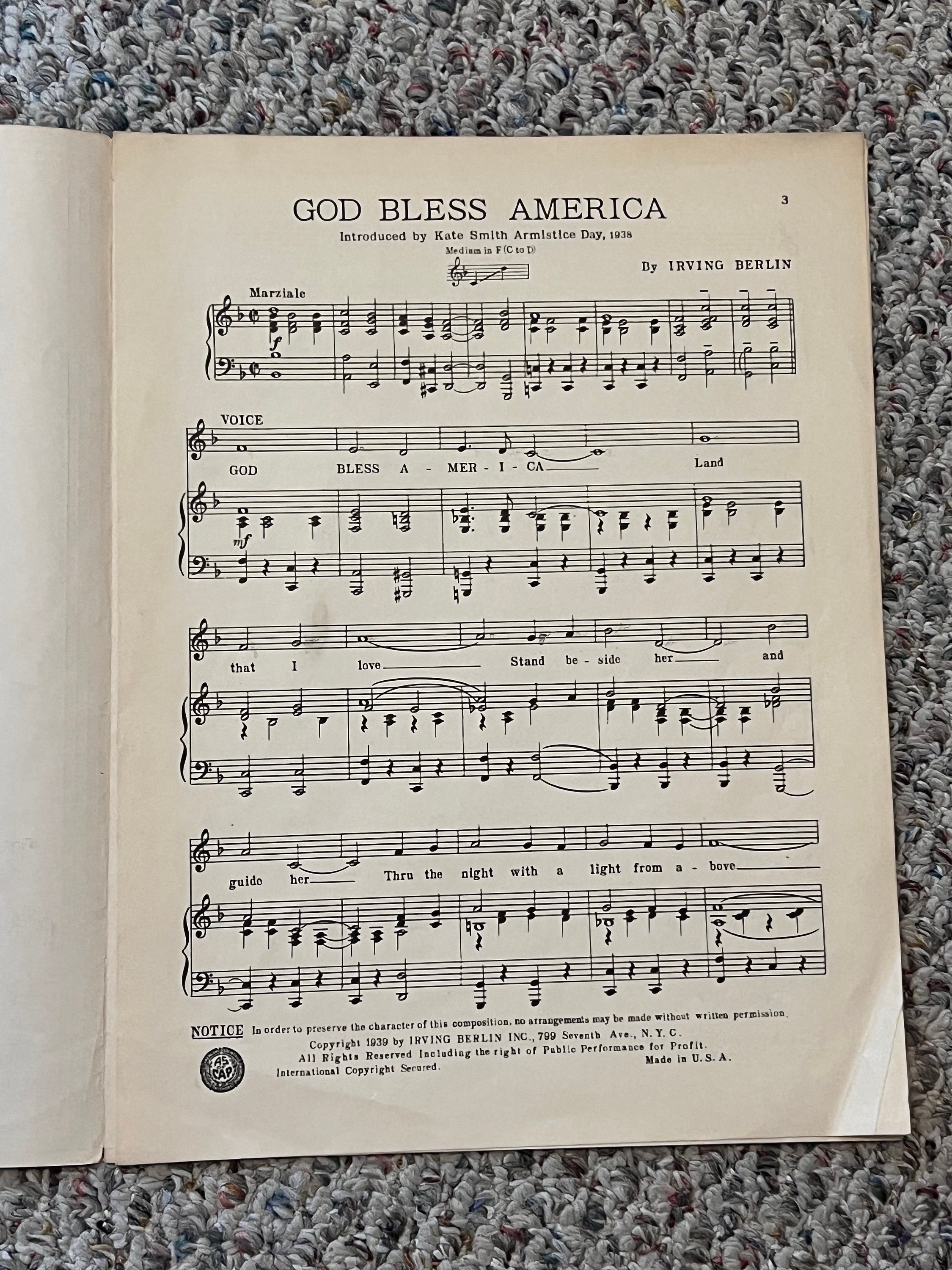 God Bless America Sheet Music - Irving Berlin, 1939 Printing - Etsy