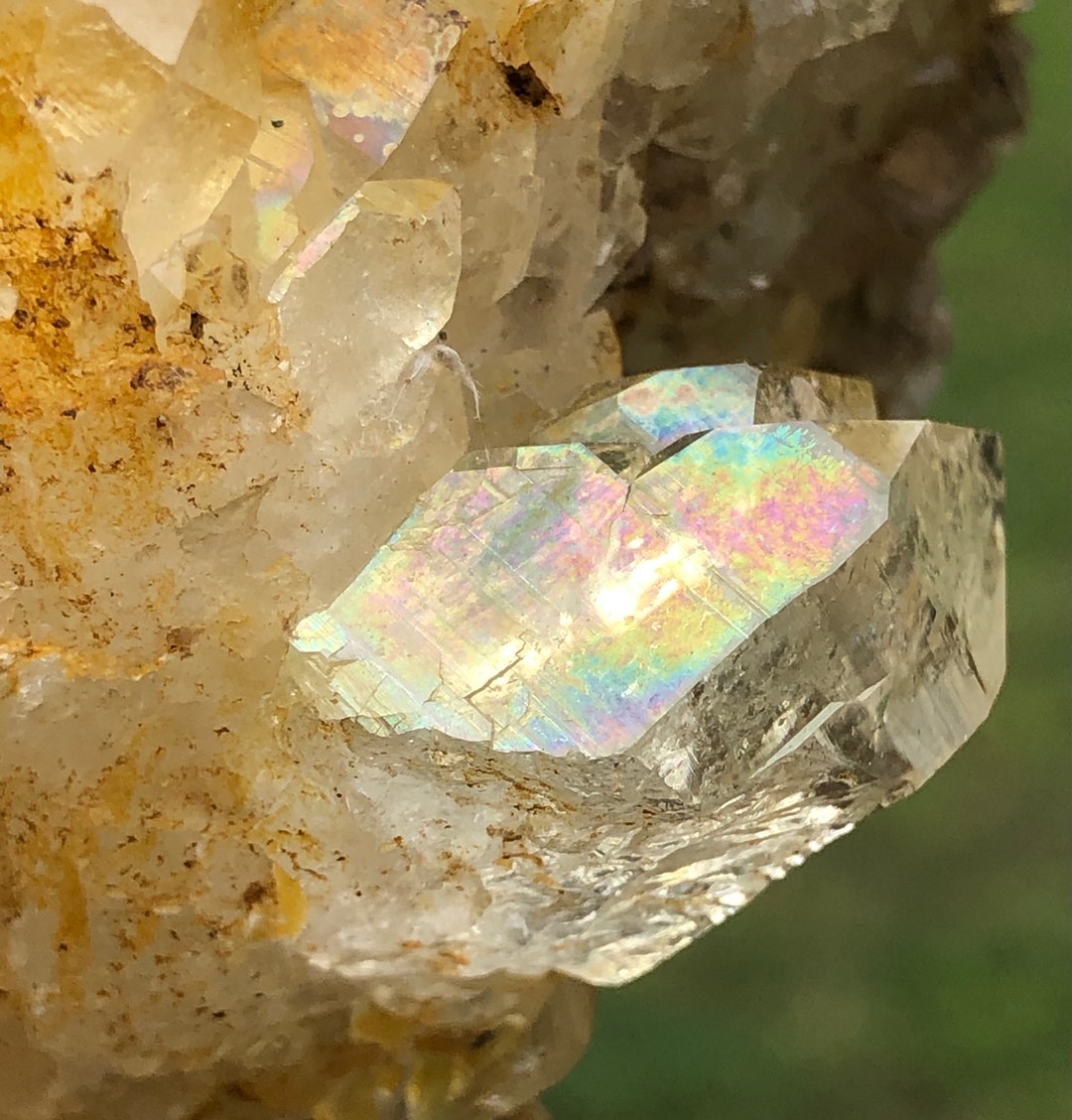Rare Iridescent Quartz Crystals Cluster With Pinkish Siderite & Rainbow ...
