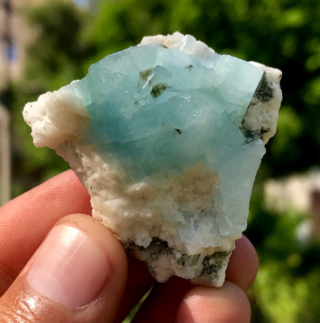 Gemmy Seep Blue Aquamarine Crystal With Muscovite Specimen (P15) - Etsy