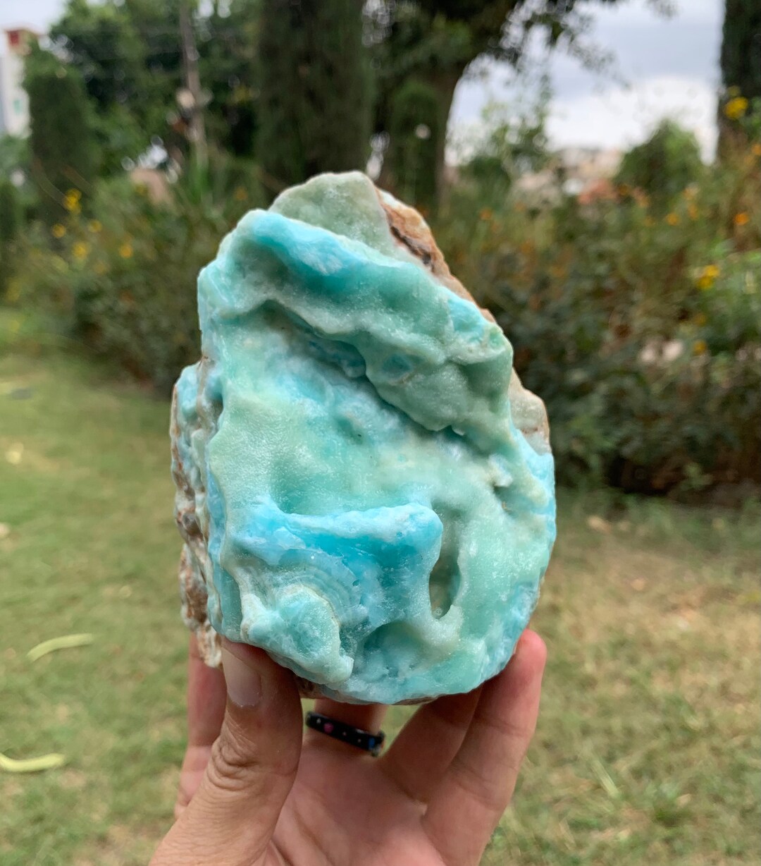 Large Blue Aragonite Crystal / Smithsonite With Feldspar Specimen From ...
