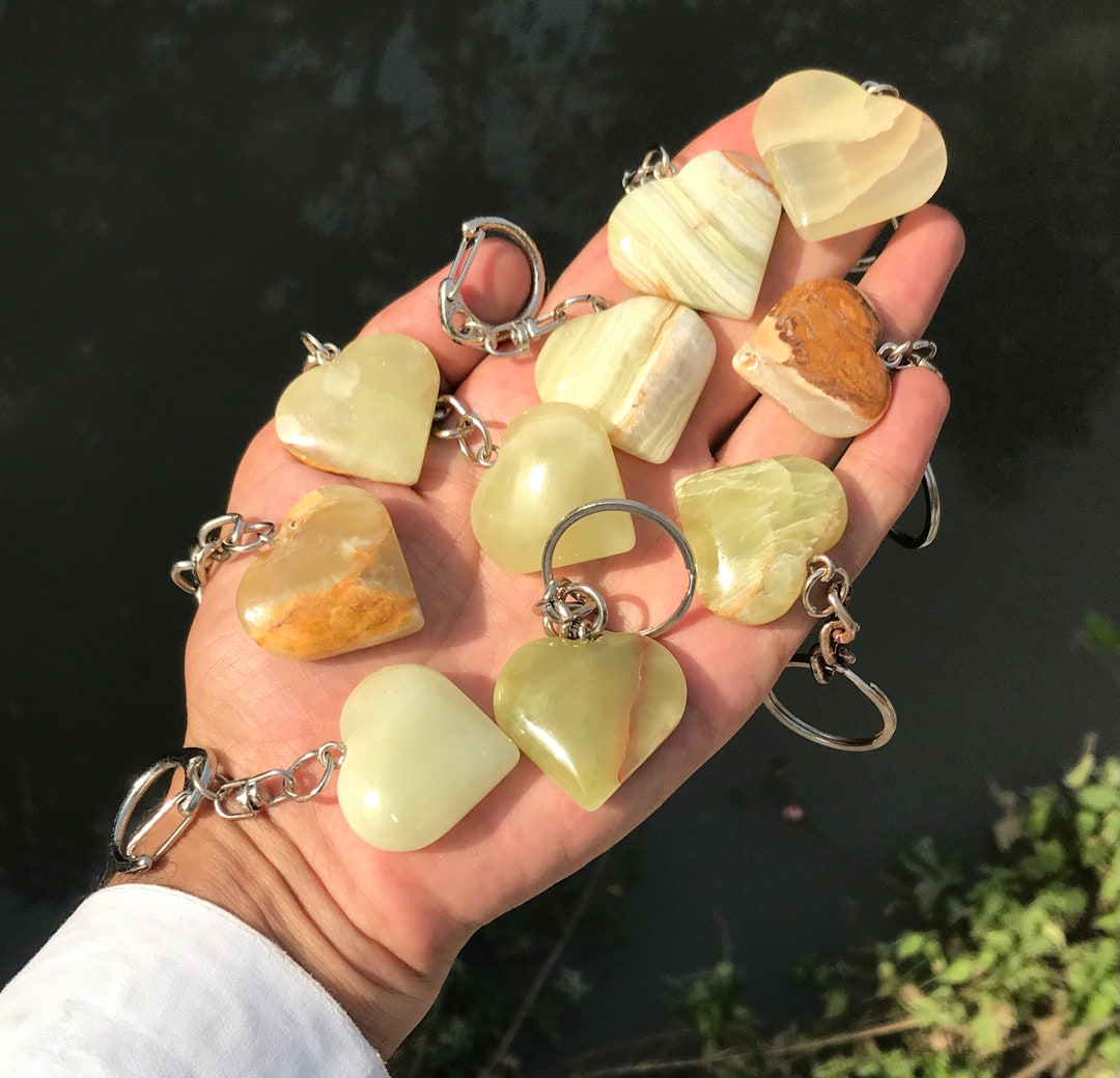 10 Pieces Banded Calcite / Green Onyx Heart Shape Keychains Deal / Lots ...