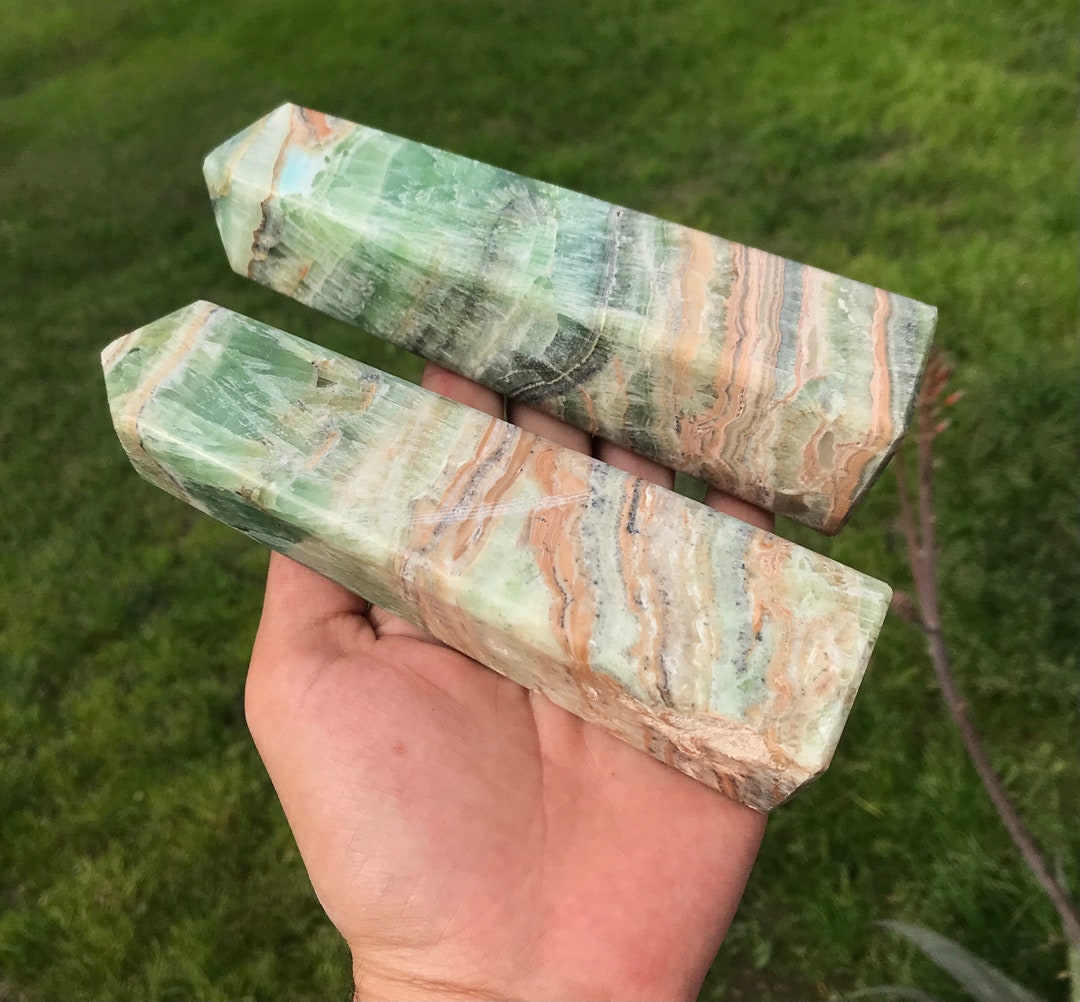 1kg Polish Green Kiwi Calcite Tower / Points for Decoration and Table ...