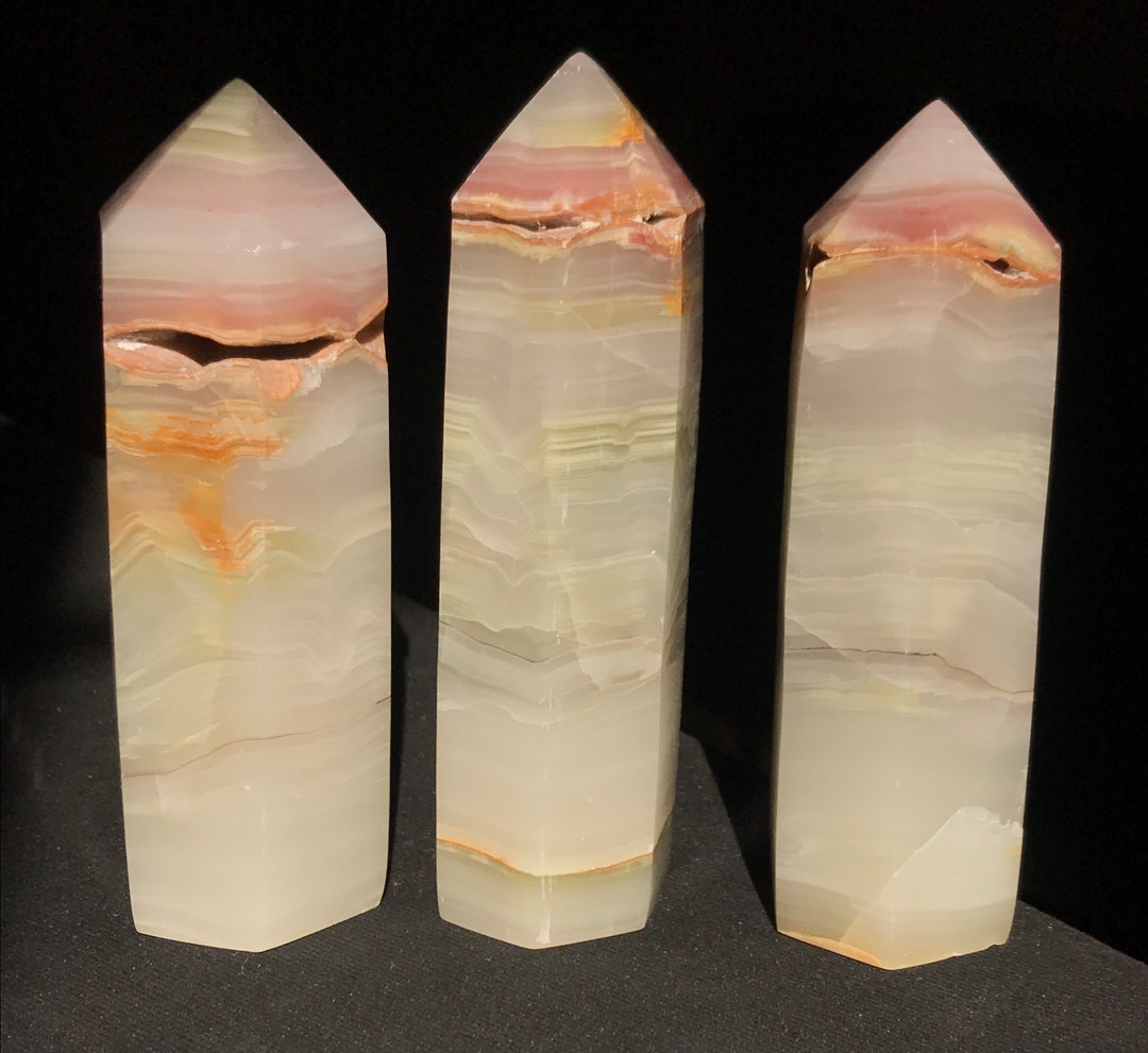 3 Pieces Pink Onyx Tower Point , Banded Onyx Towers 906gr (37) - Etsy