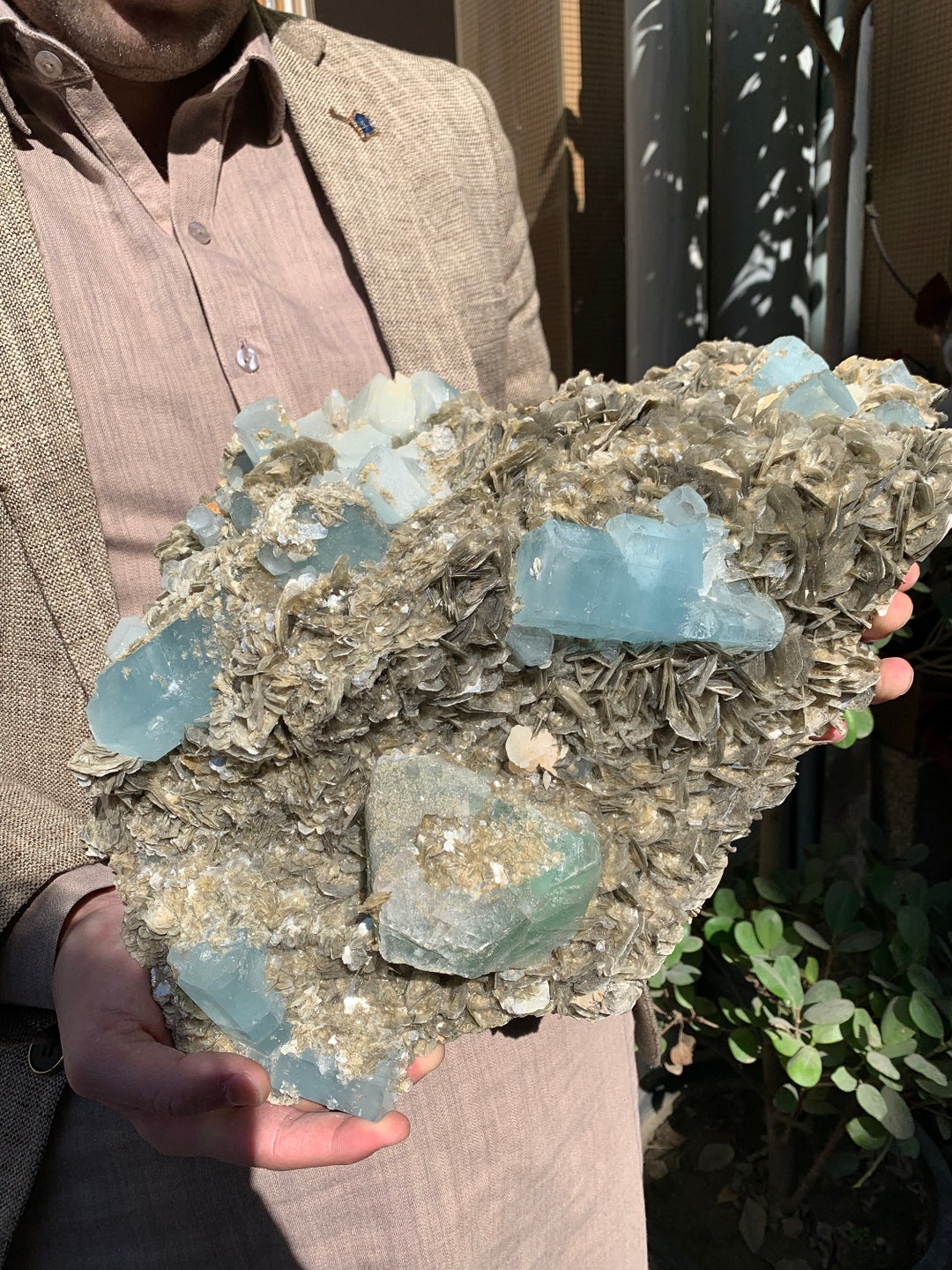 Museum Grade Blue Aquamarine Crystals With Green Fluorite and Muscovite ...