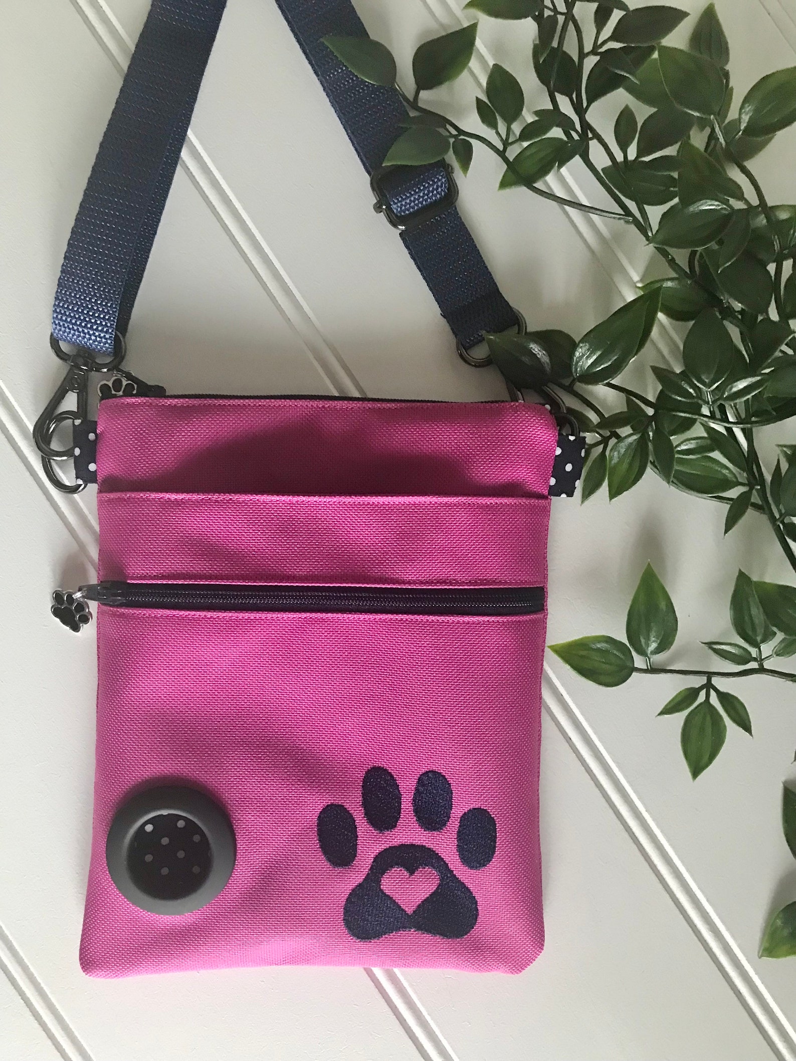 Hot Pink Dog Walking Bag: Waterproof Canvas Crossbody With Paw Print ...