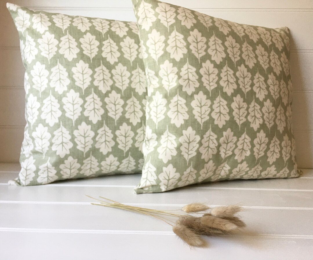 Sage Green Cushion Cover With Cream Oak Leaf Design, Green Tree Cushion ...