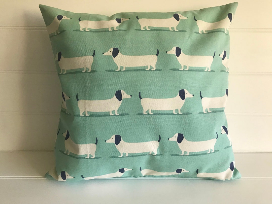 Blue Cotton Cushion Cover With Sausage Dog Design, 100% Cotton ...