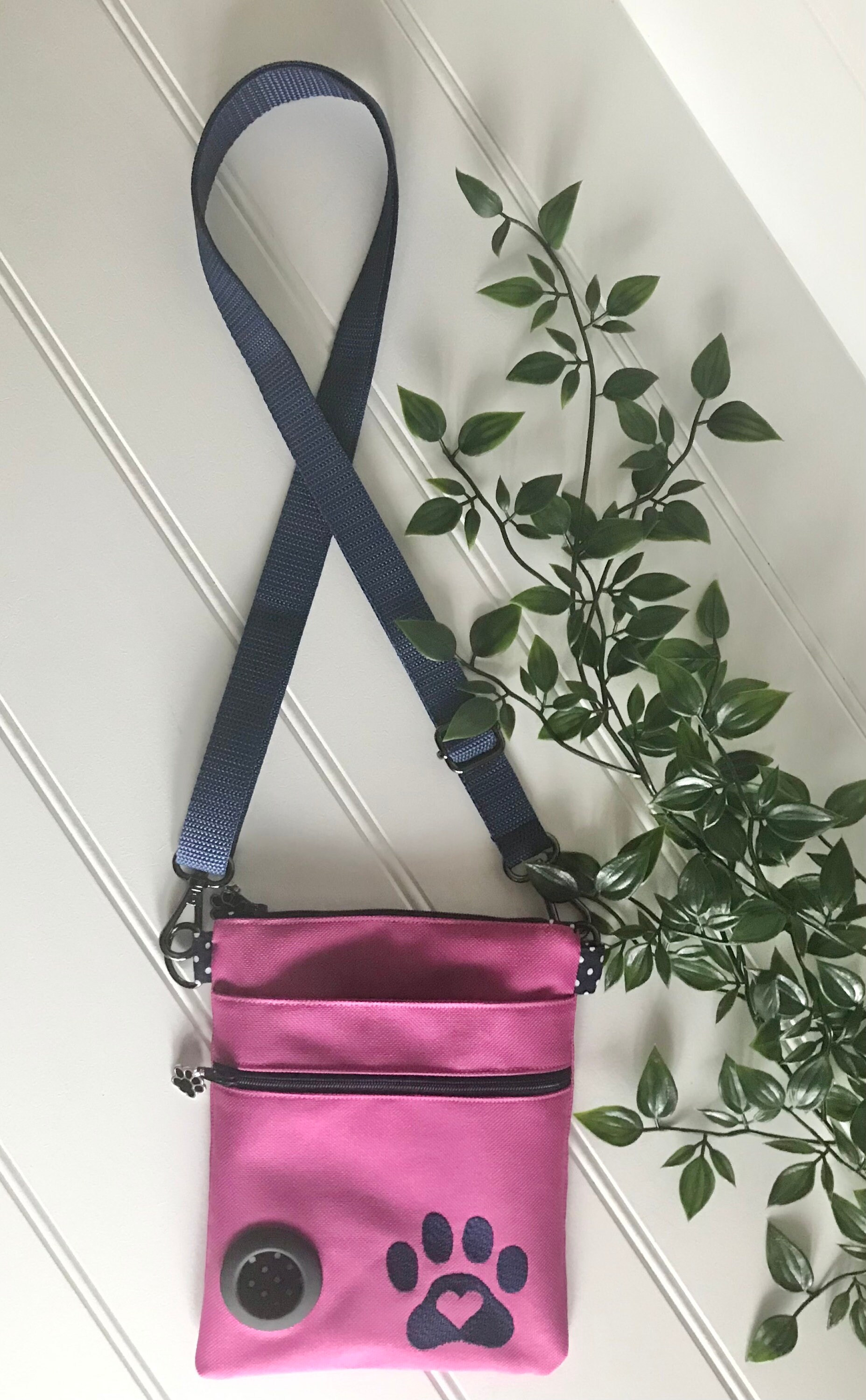 Hot Pink Dog Walking Bag: Waterproof Canvas Crossbody With Paw Print ...