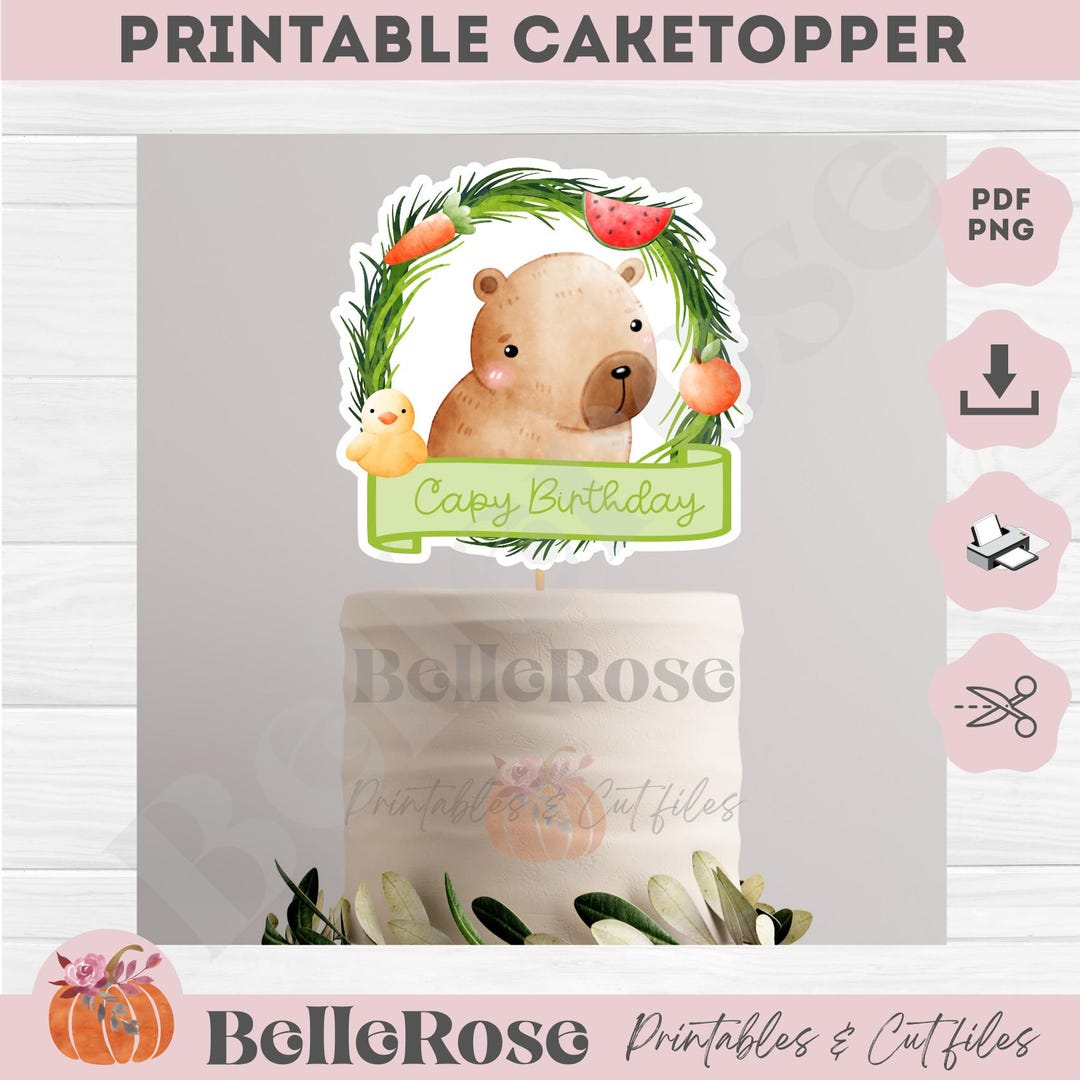 Capybara Wreath Cake Topper ~ Cut by Hand Capy Birthday Caketopper ...