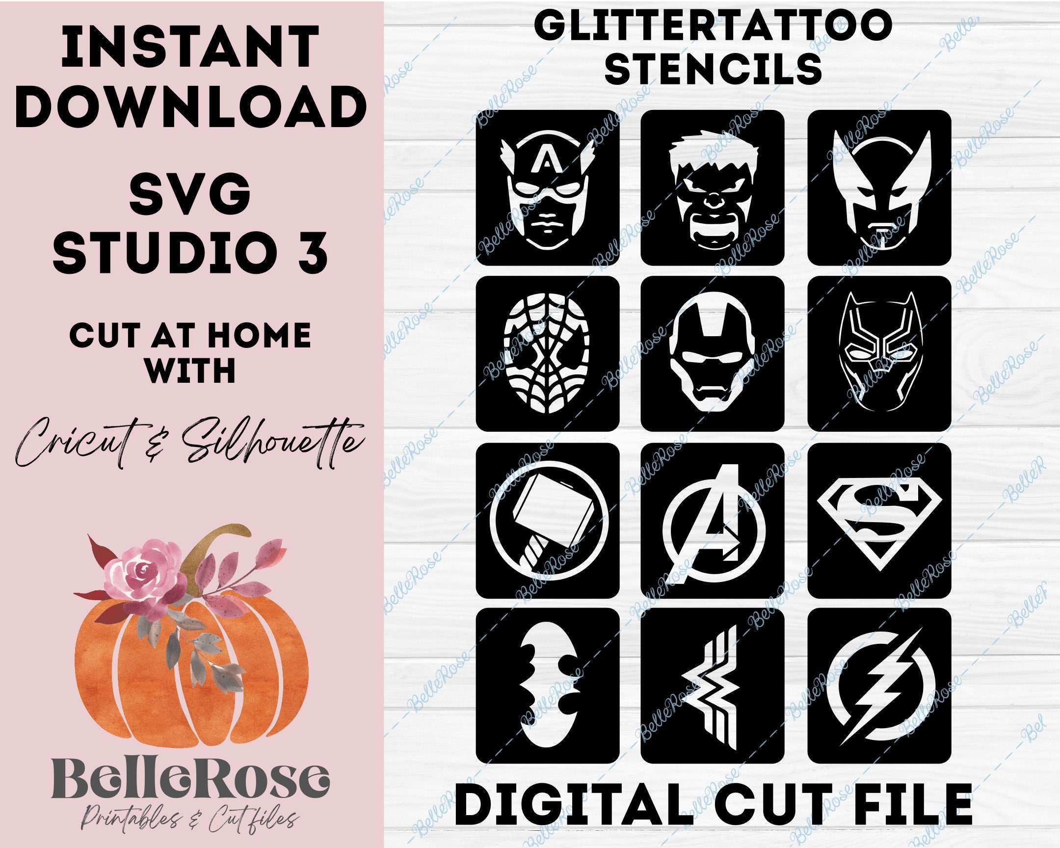 12 Glitter Tattoo Stencils SVG Favorite Superhero Digital Cut File ...