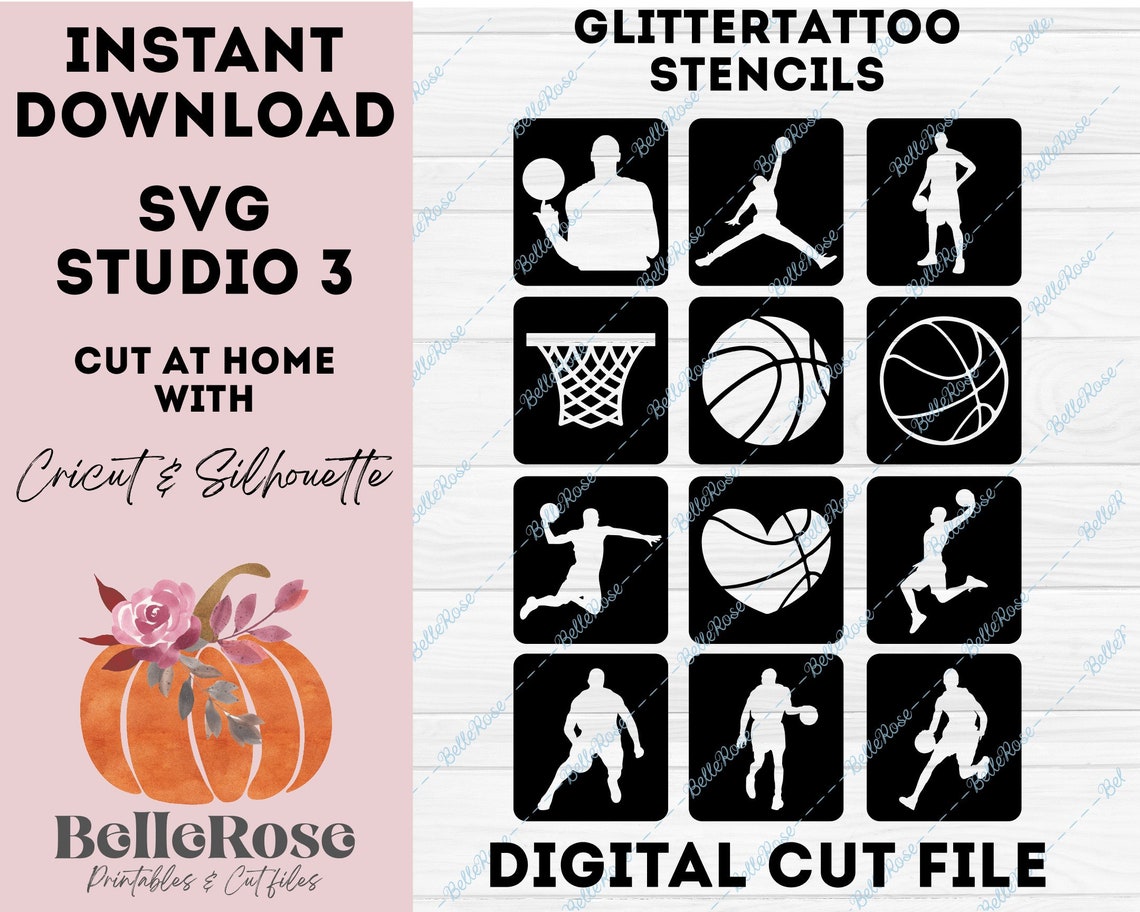 12 Glitter Tattoo Stencils SVG Basketball Favorite Sport Dribble Baller ...