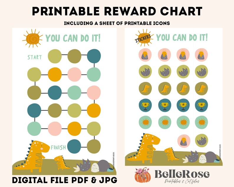 Dinosaur Reward Chart, Dino Stickers, Kids Chart, Potty Training, Chore ...