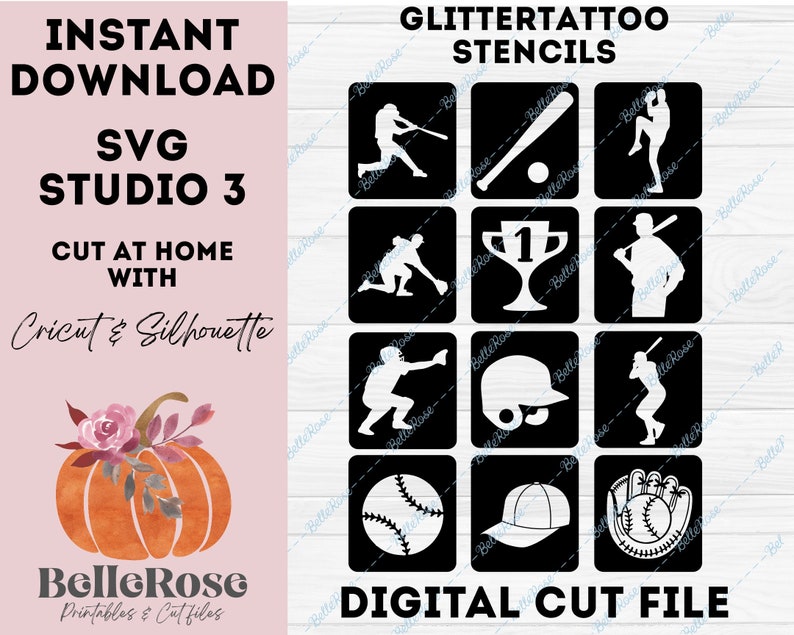 Glitter Tattoo Stencils SVG Baseball Love Sport Softball Digital ...