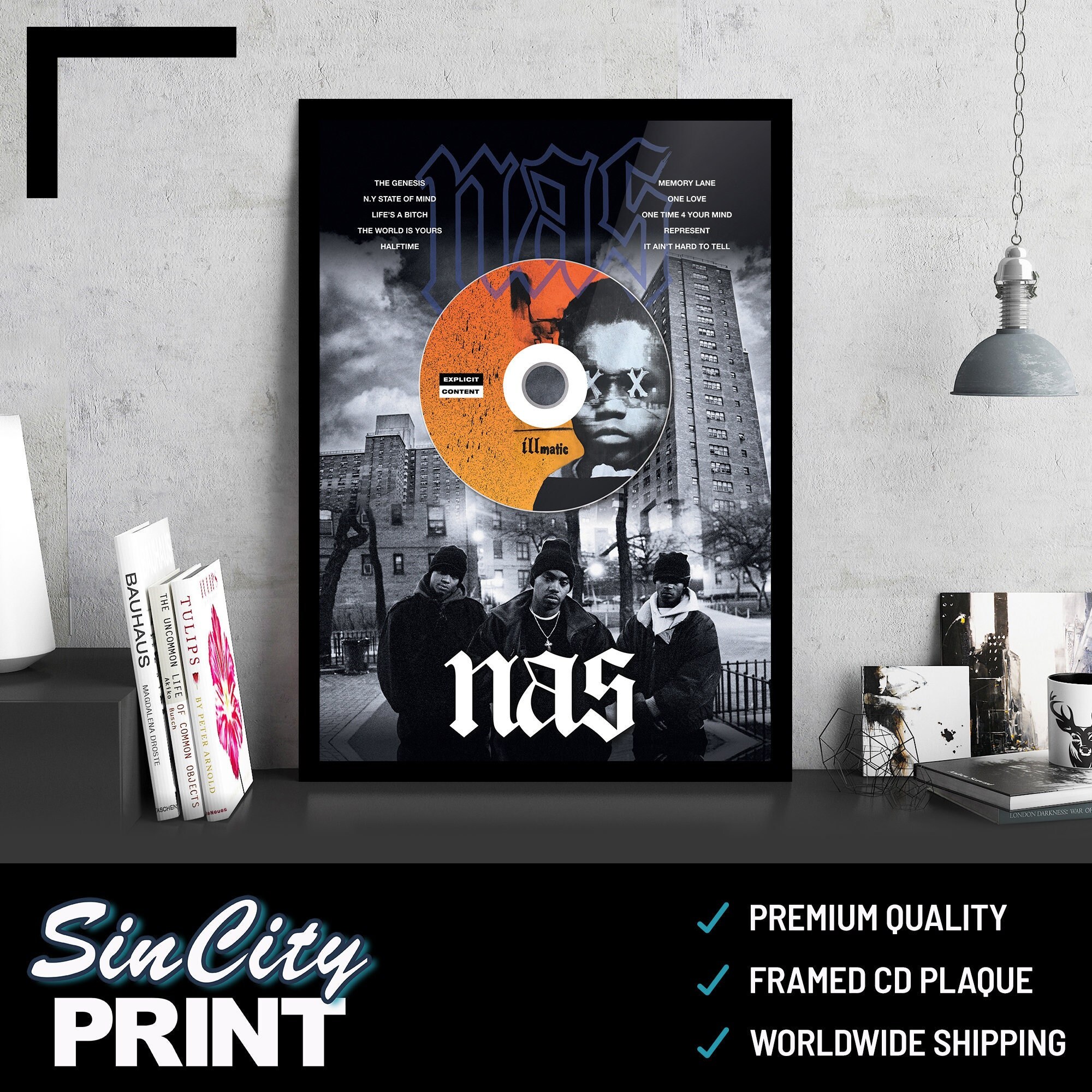 Nas 'Illmatic' Framed CD Album Plaque - Hip-Hop/Rap Music Poster Print