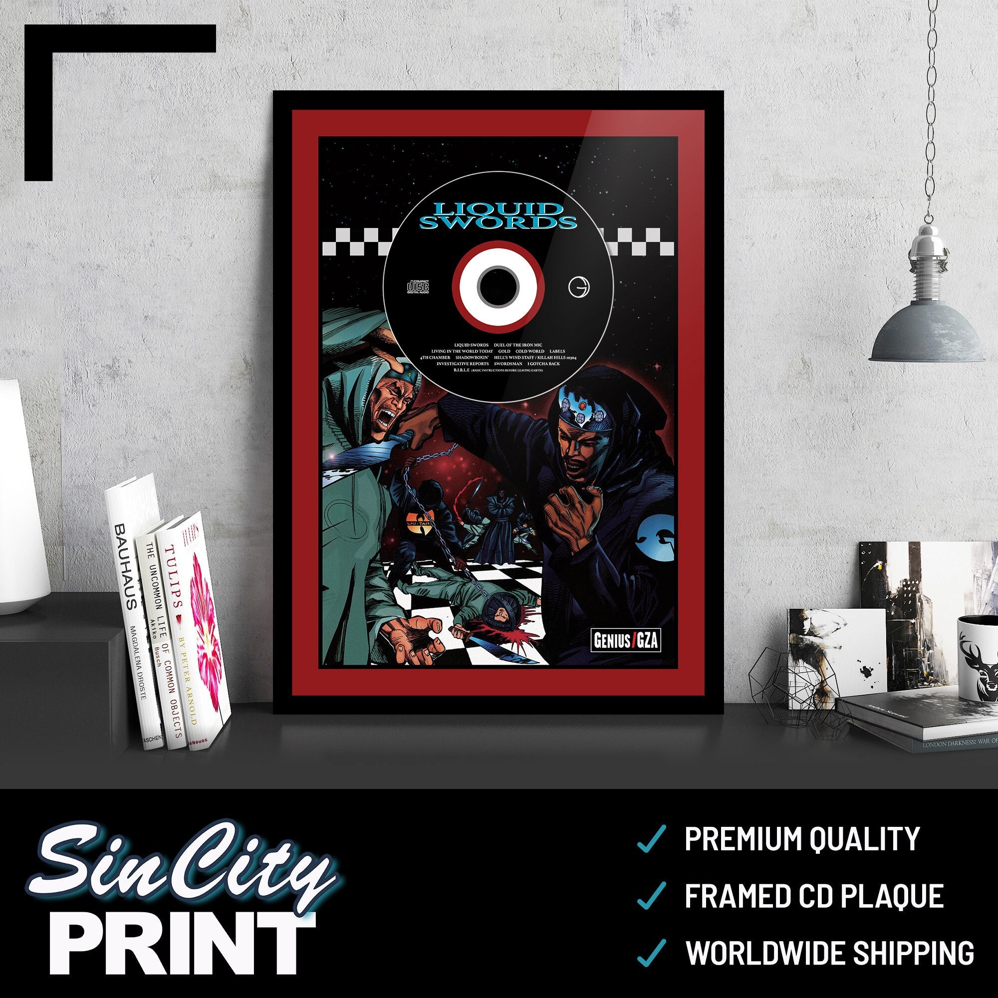 GZA 'Liquid Swords' Framed CD Album Plaque - Hip-Hop/Rap Music Poster Print