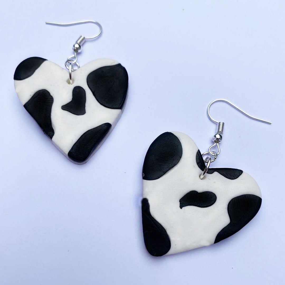 Cow Print Fimo Clay Earrings Stainless Steel Hooks. - Etsy.de