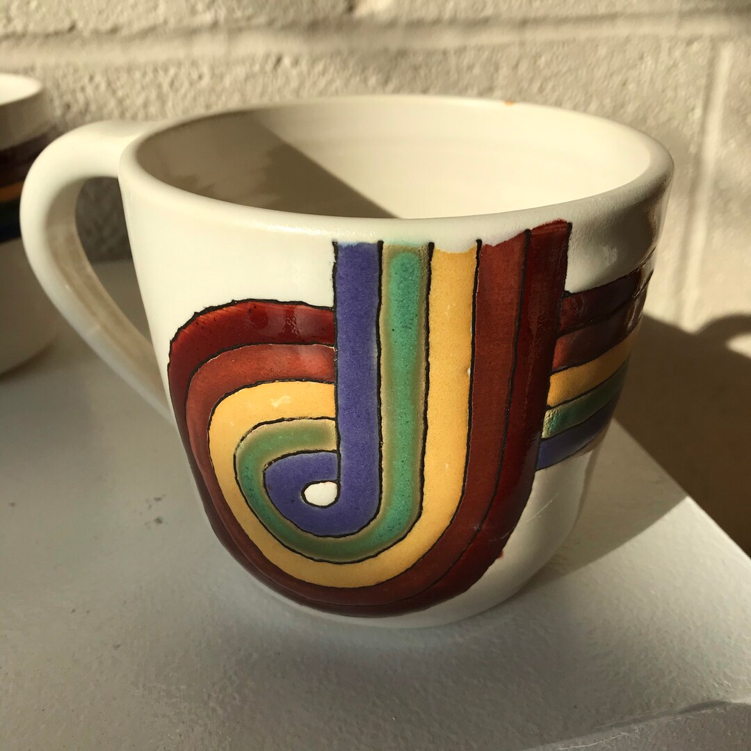 Disco Lines Graphic Ceramic Mug, Tactile, Rainbow, Cuerda Seca - Etsy