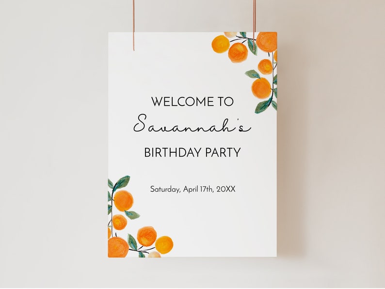 Party Décor Banners & Signs 007 EDITABLE Little Cutie Citrus Birthday ...
