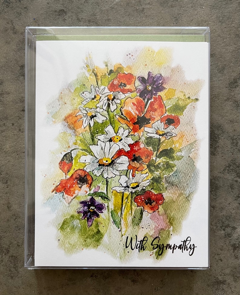 Watercolor Sympathy Cards: Daisy Floral Bouquet, Box of 6 - Etsy