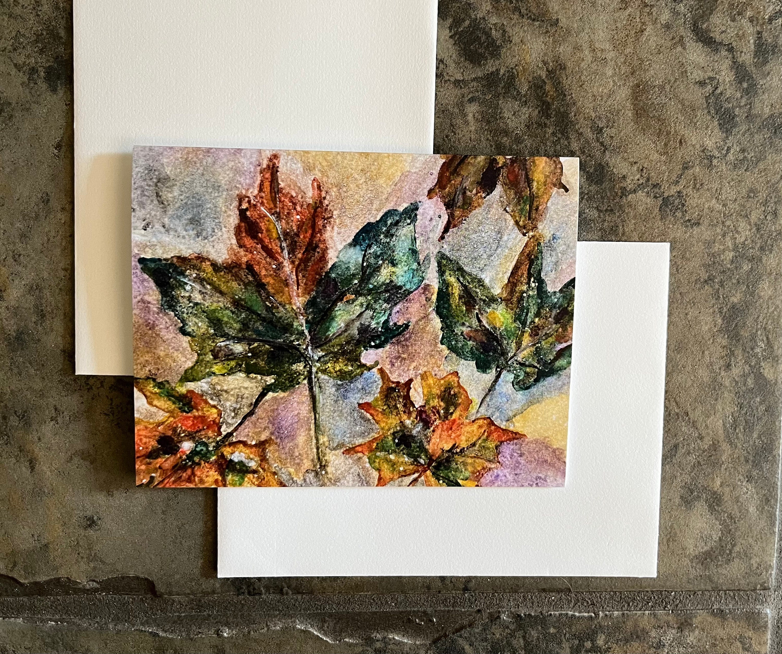 Note Cards, Blank Note Cards, Set of 6, Fall Leaves Watercolor Note ...