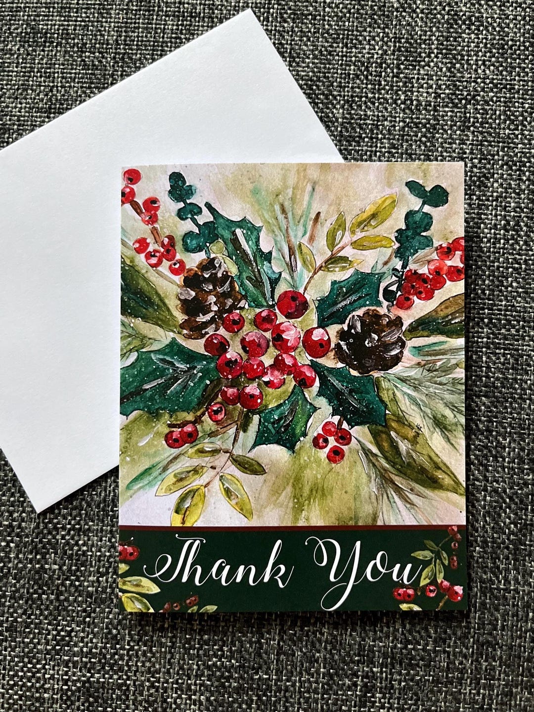 Thank You Notes, Holly & Berries Thank You Notes, Winter Thank You ...