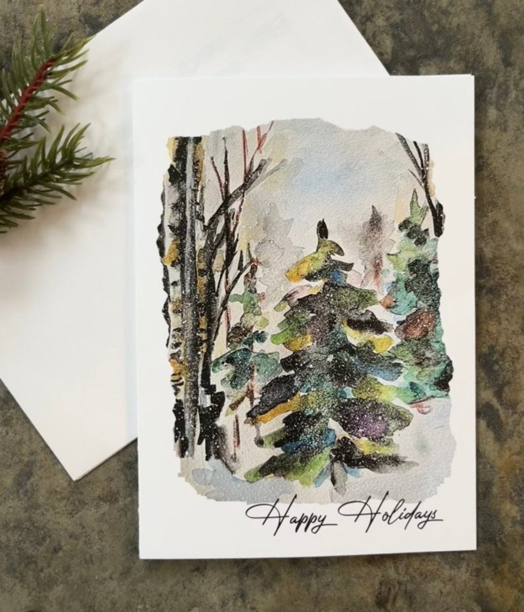 Watercolor Winter Tree Holiday Cards, Boxed Set - Etsy