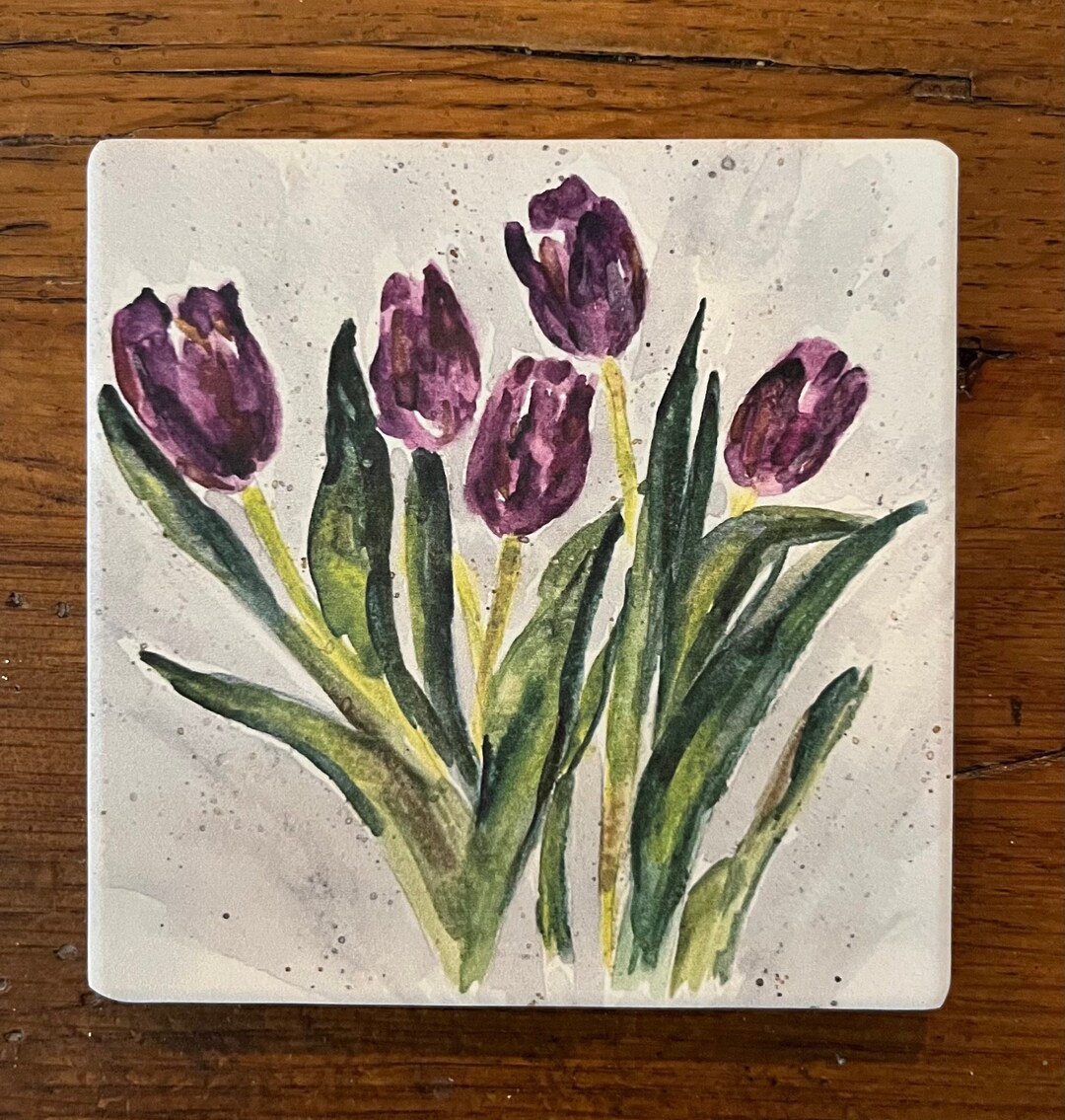 Stone Coaster, Tulips, Purple Tulips, Soapstone Coaster, Coaster ...