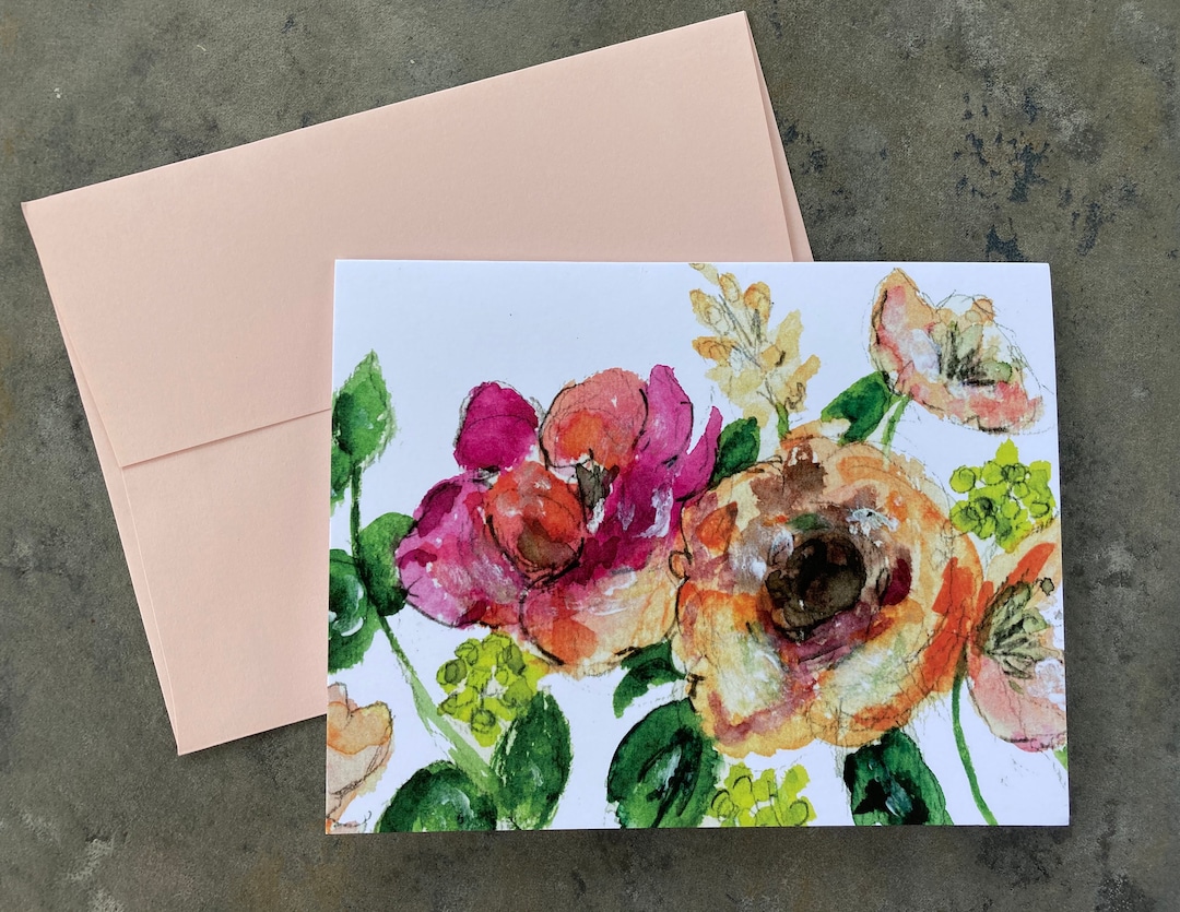 Note Cards Set of 6, Watercolor Flower Note Cards,pink Floral ...